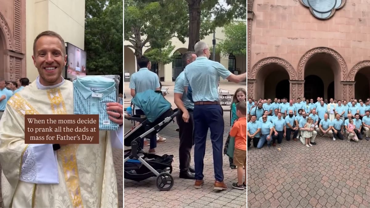 200 papás van a Misa con la misma camisa en un épico Día del Padre